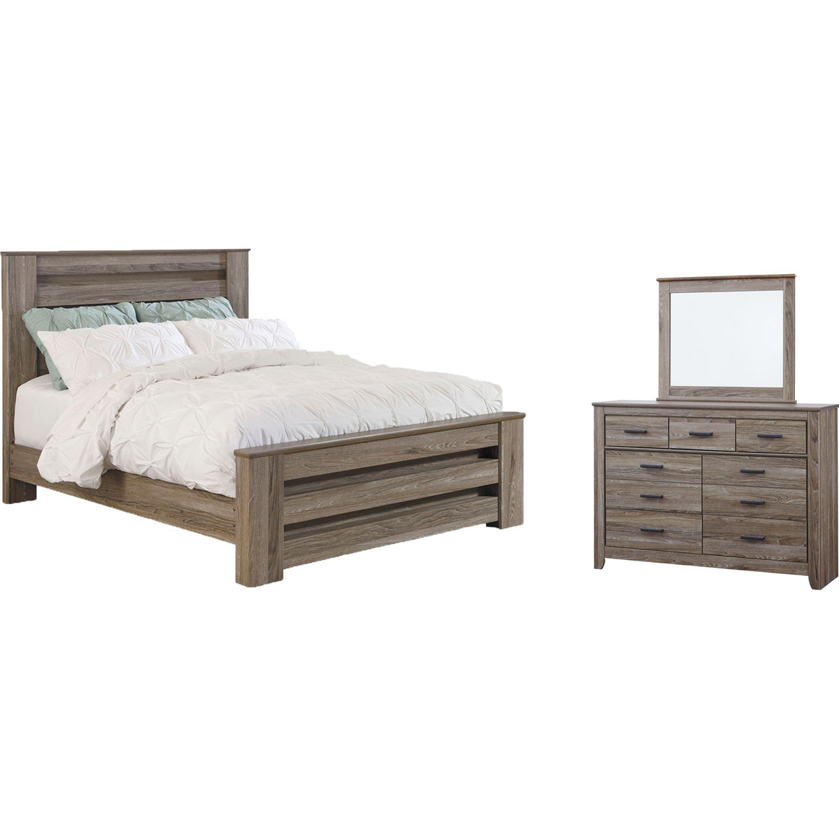 Zelen 5 Piece Queen Panel Bedroom - Warm Grey | Dufresne Furniture and Appliances