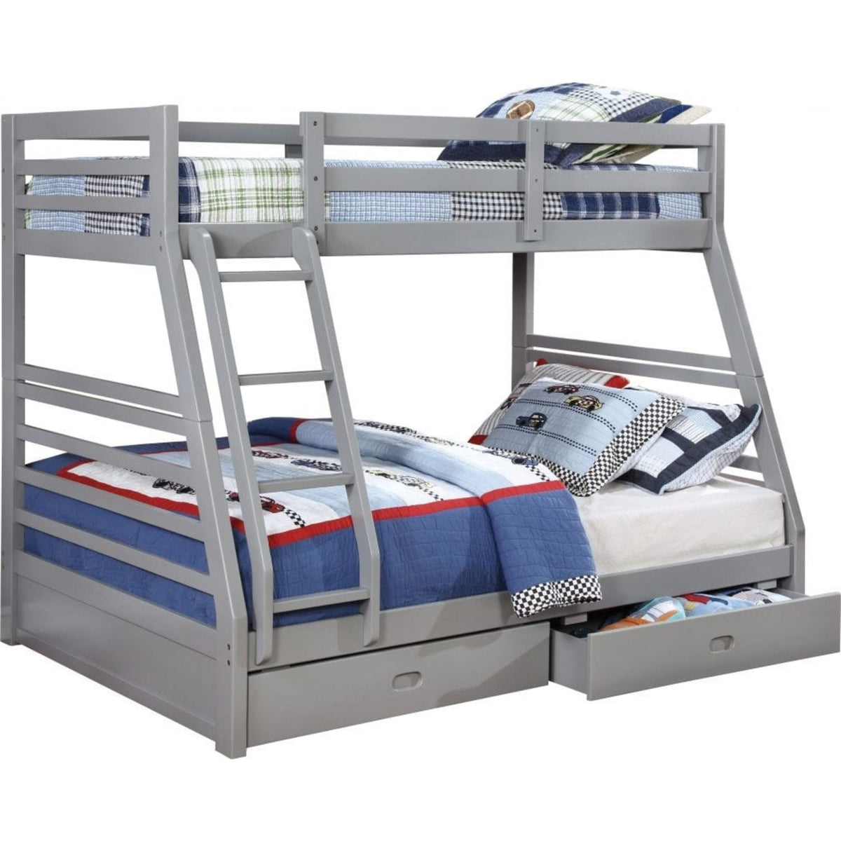 Gavin Twin/Full Bunk Bed with Storage - Grey | Dufresne Furniture and ...
