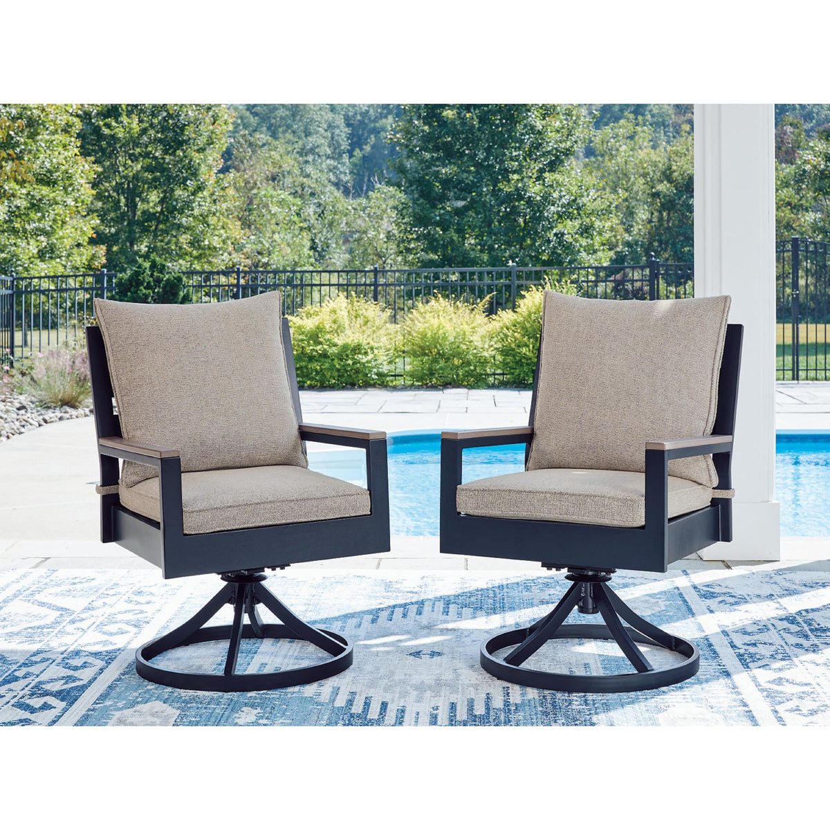 East Beach Outdoor Swivel Chair w/Cushion (set of 2) - Navy Blue/Drift ...