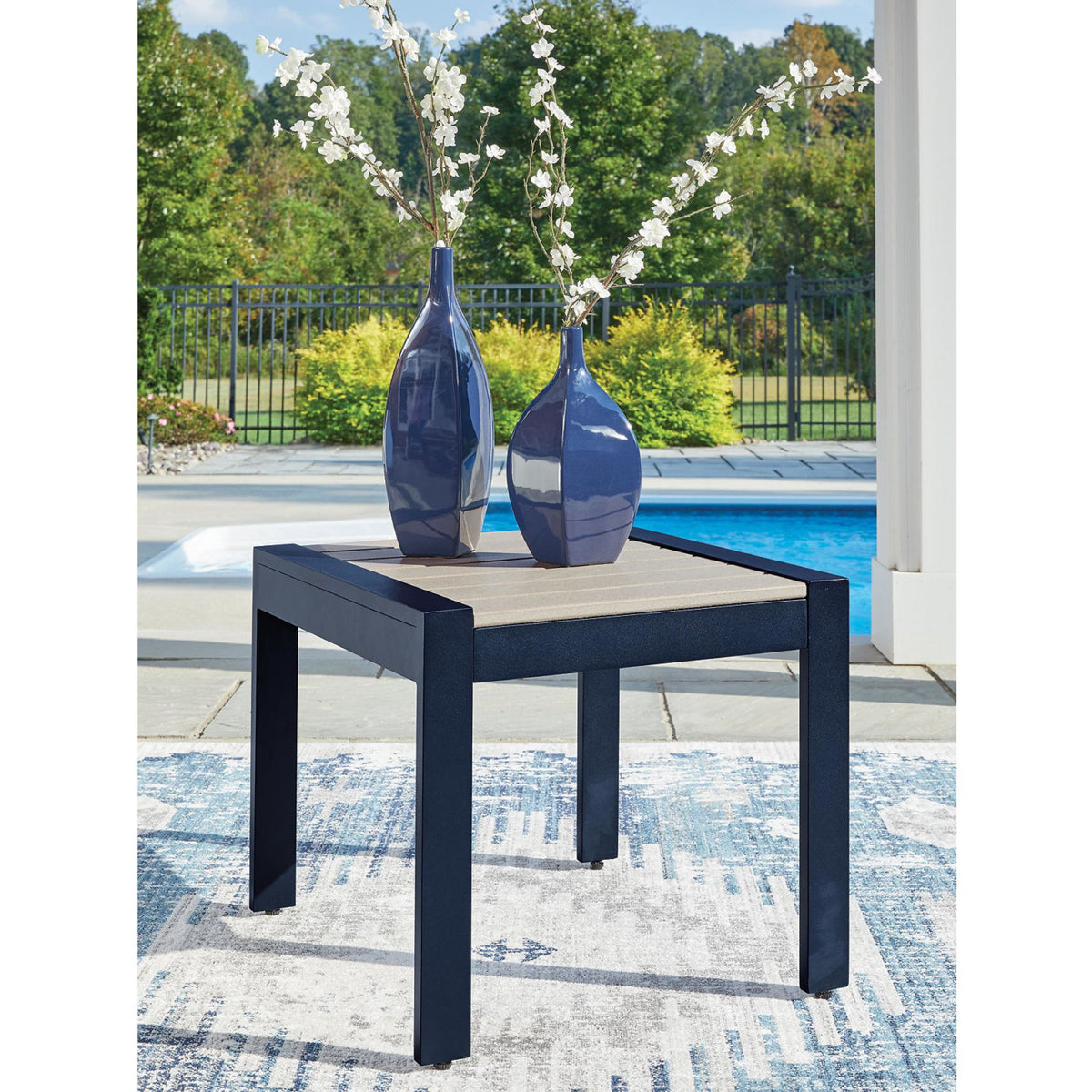 East Beach Outdoor End Table - Navy Blue/Driftwood | Dufresne Furniture ...