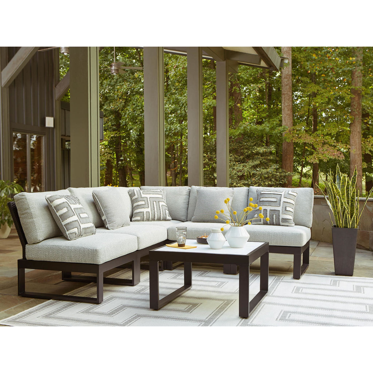 Beachloft 5 Piece Outdoor Sectional - Black/Gray | Dufresne Furniture ...