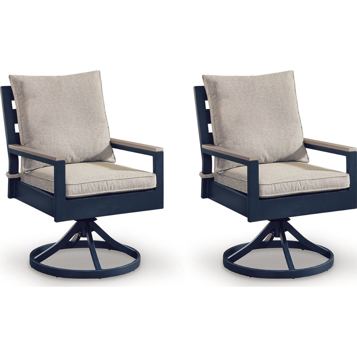 East Beach Outdoor Swivel Chair w/Cushion (set of 2) - Navy Blue/Drift ...