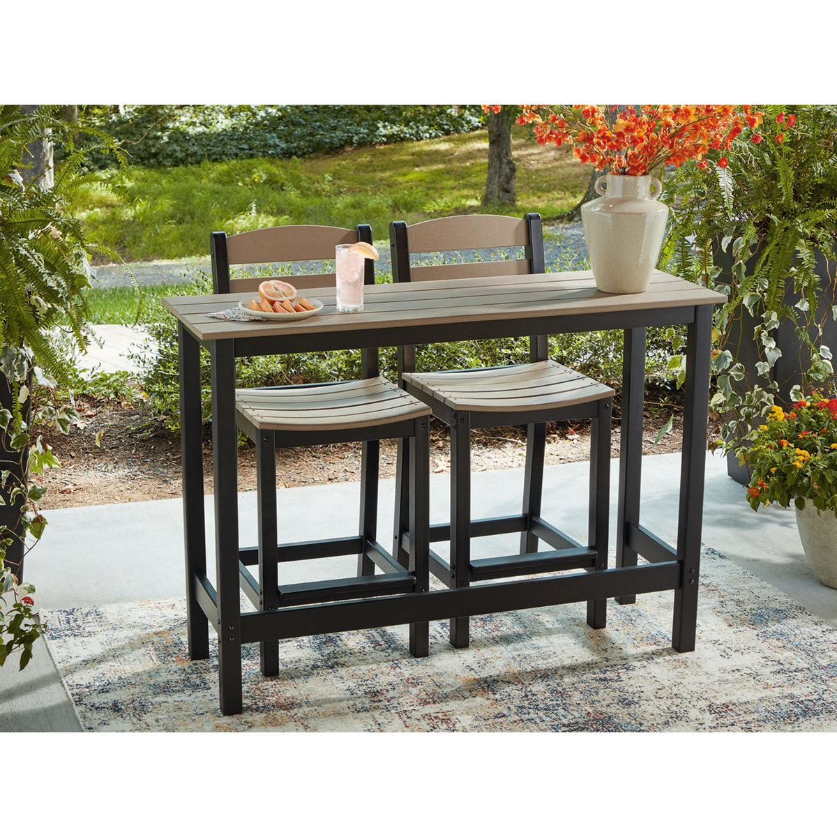 Shoreline Beach Outdoor Counter Table and 2 Barstools - Black/Beige ...