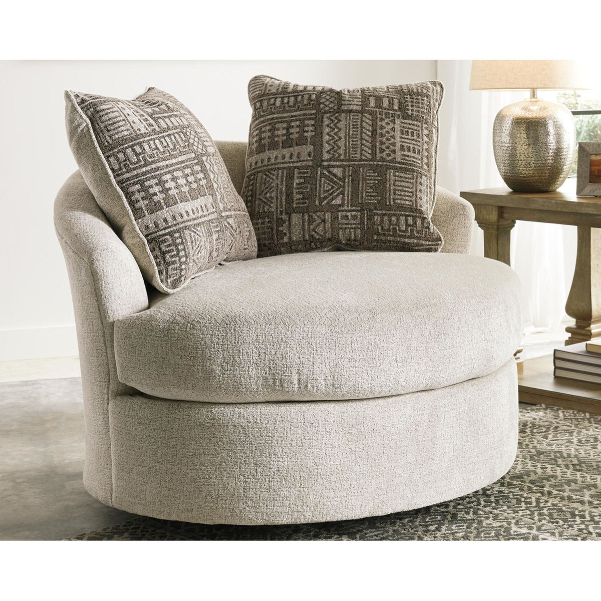 Soletren Swivel Chair - Stone | Dufresne Furniture and Appliances