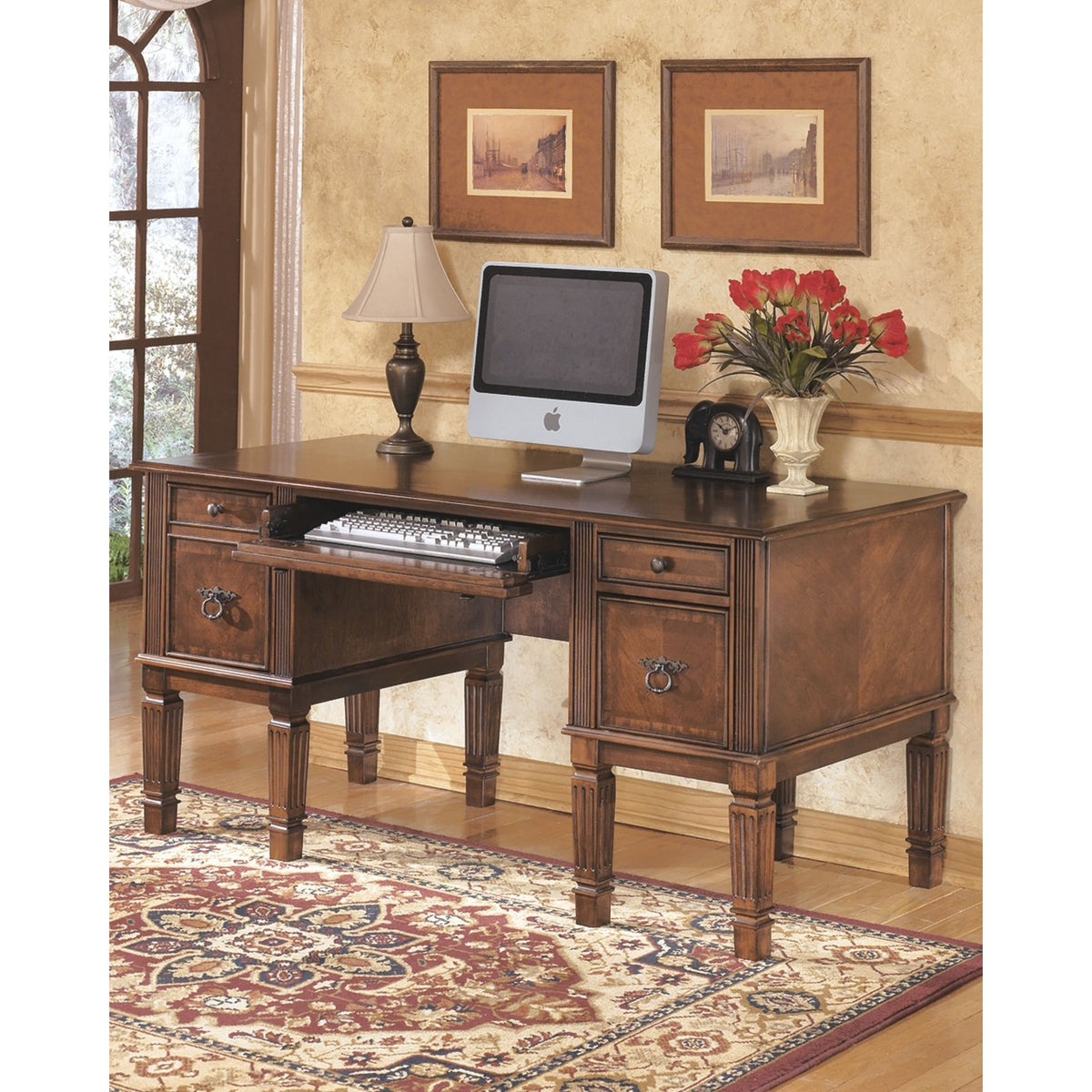 Hamlyn Storage Leg Desk - Medium Brown | Dufresne Furniture and Appliances