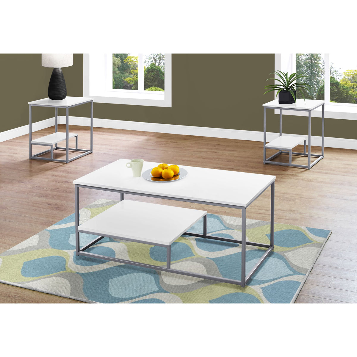 Arianna 3 Pack Tables - White/Silver | Dufresne Furniture and Appliances
