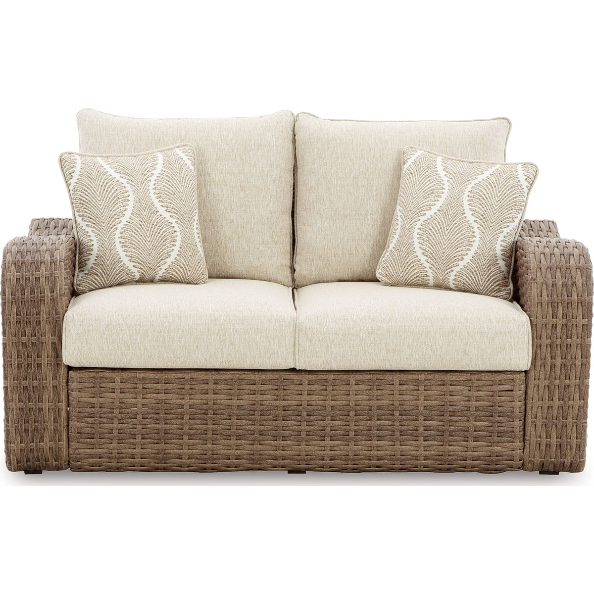 Sandy Bloom Outdoor Loveseat with Cushion - Beige | Dufresne Furniture ...